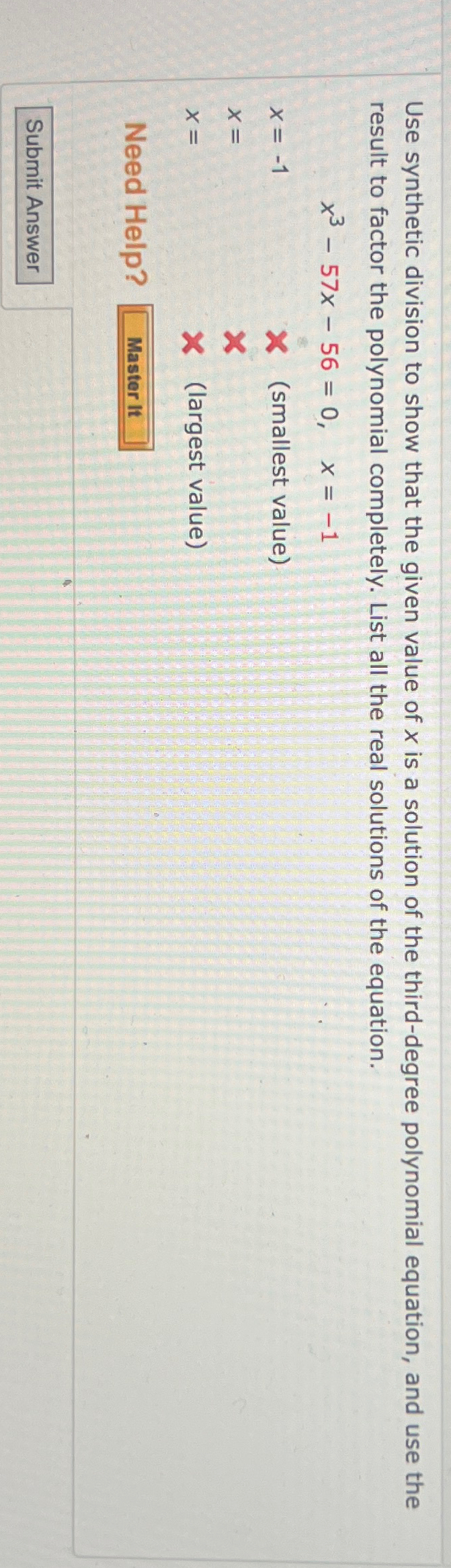 Solved Use synthetic division to show that the given value | Chegg.com