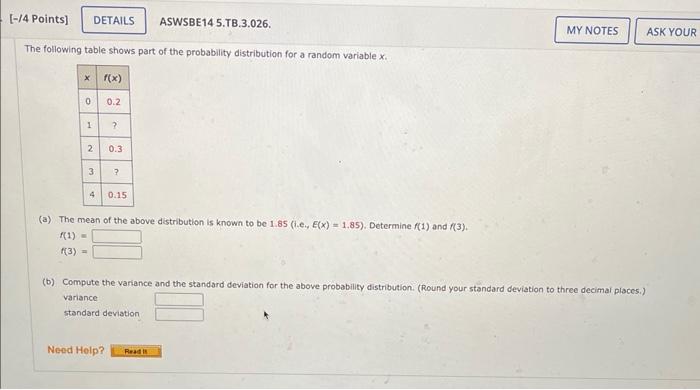 Solved The following table shows part of the probability | Chegg.com