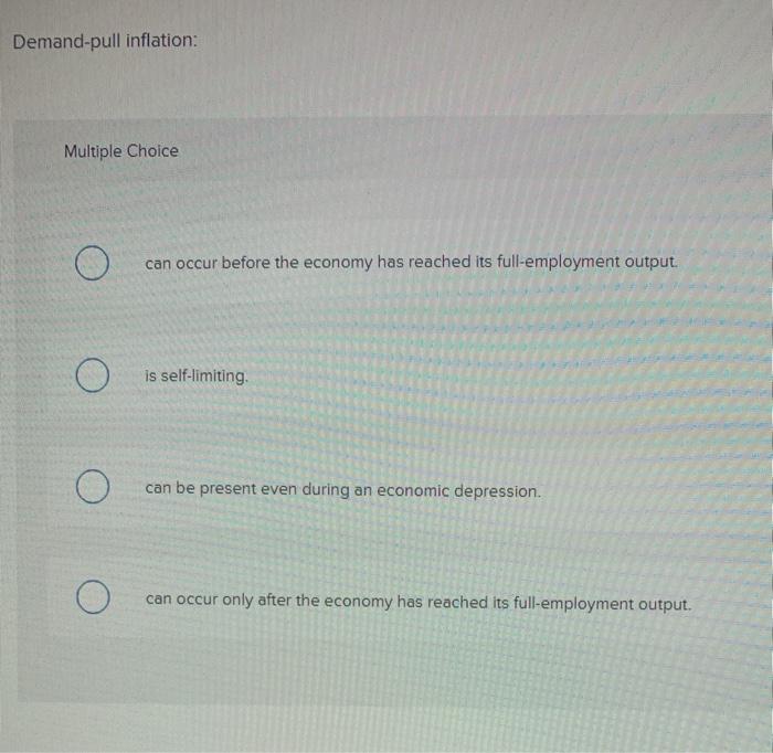 Solved Demand-pull inflation: Multiple Choice can occur | Chegg.com