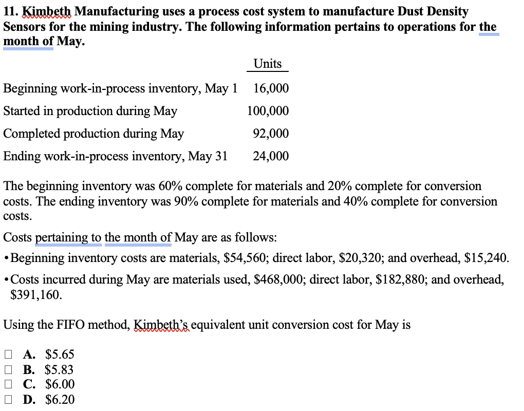 Solved Kimbeth Manufacturing uses a process cost system to | Chegg.com