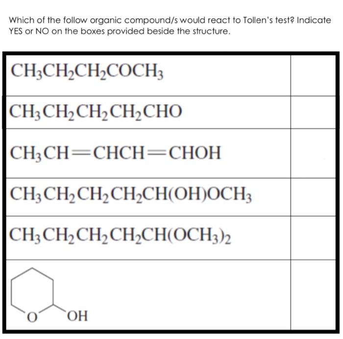 Solved Which of the follow organic compound/s would react to | Chegg.com