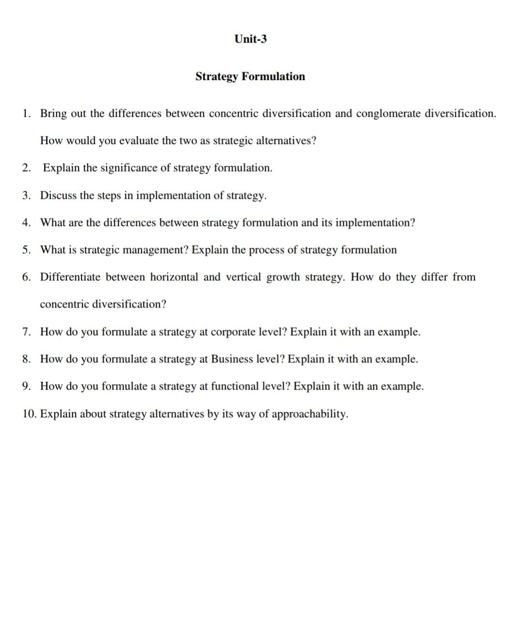 Solved Strategy Formulation 1. Bring out the differences | Chegg.com