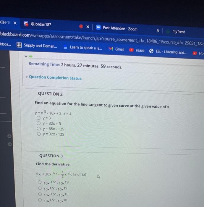 Solved ATH-10 X @Jordan187 Post Attendee - Zoom X myTrent | Chegg.com