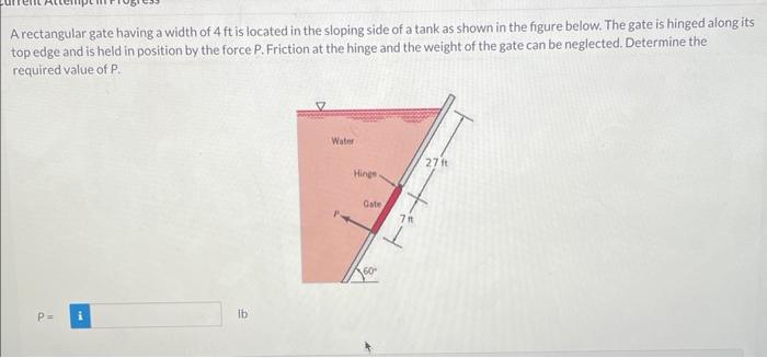 Solved A rectangular gate having a width of 4 ft is located | Chegg.com