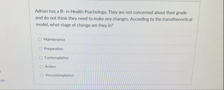 Solved Adrian has a B- ﻿in Health Psychology. They are not | Chegg.com