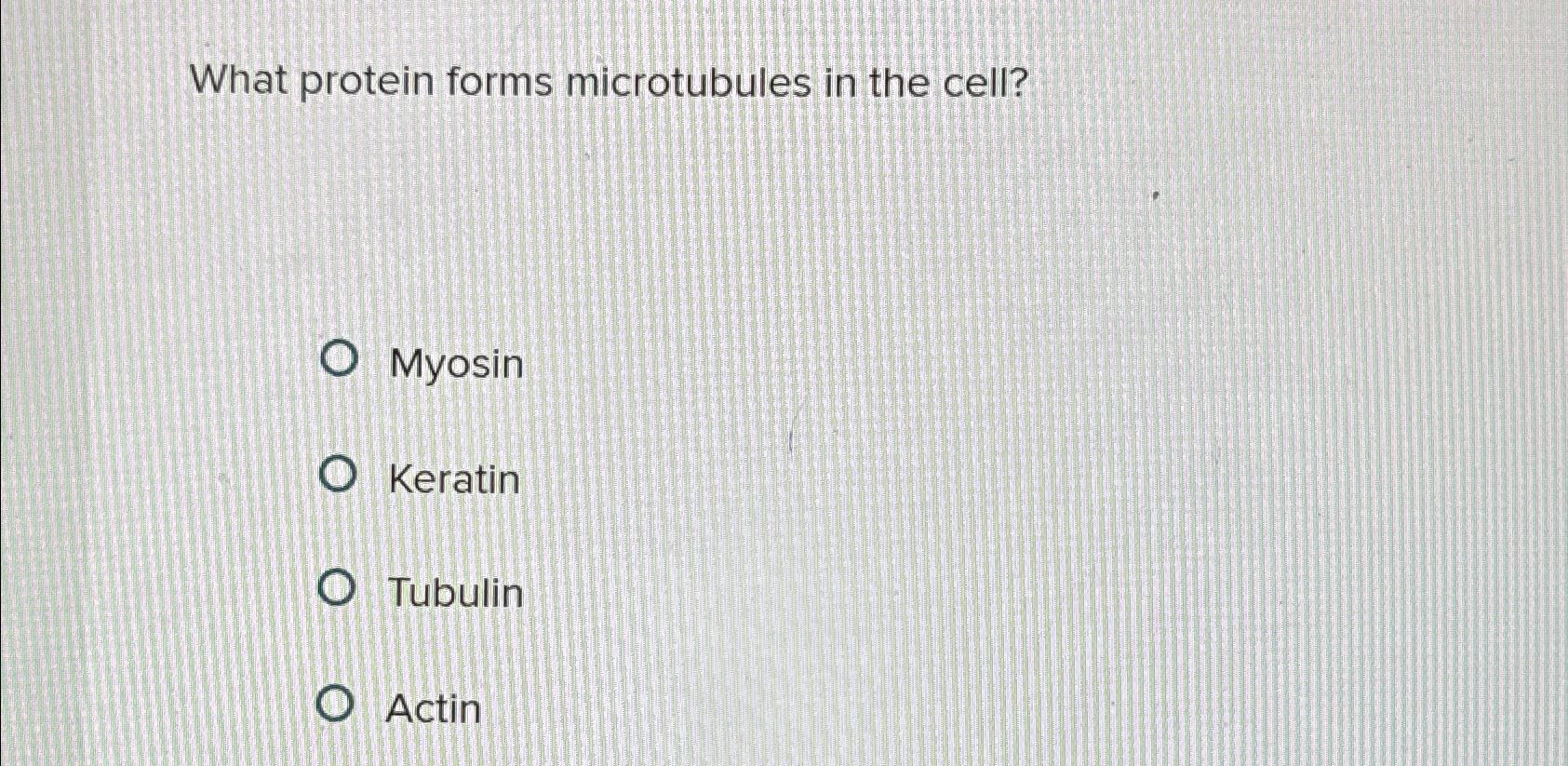 Solved What protein forms microtubules in the | Chegg.com