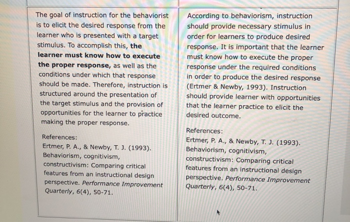 Solved The goal of instruction for the behaviorist is to | Chegg.com