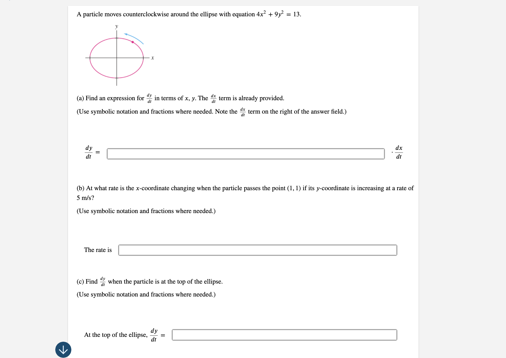 Solved A particle moves counterclockwise around the ellipse | Chegg.com