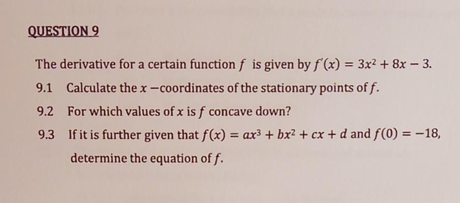 Solved The derivative for a certain function f is given by | Chegg.com
