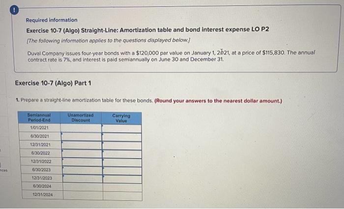 Solved Required information Exercise 10-7 (Algo) | Chegg.com