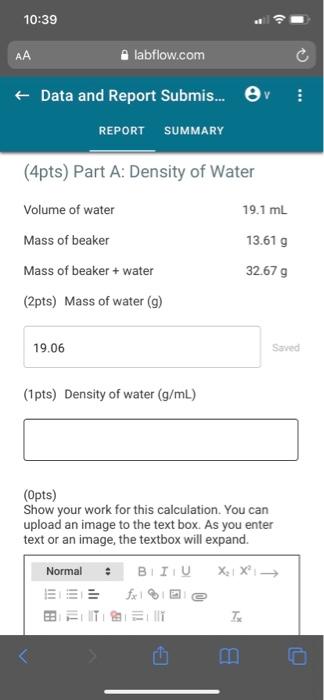 Solved 10:39 АА labflow.com + Data and Report Submis... O | Chegg.com