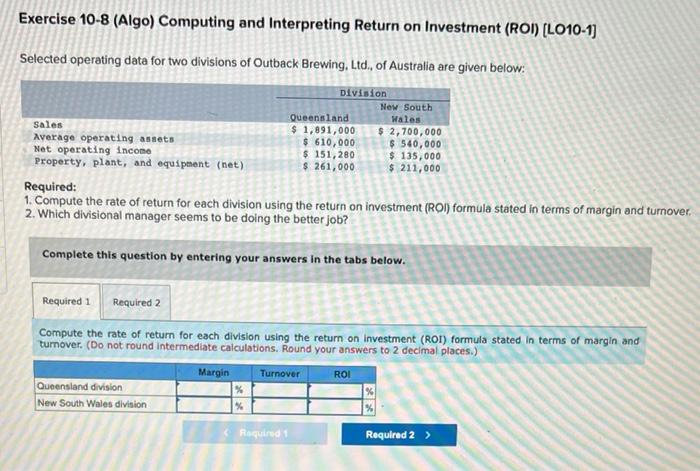 Solved Exercise 10-8 (Algo) Computing and Interpreting | Chegg.com