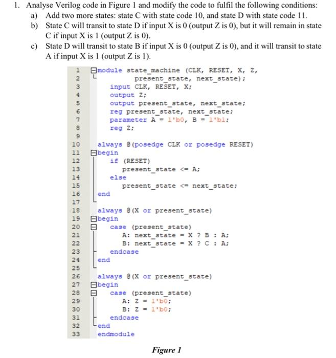 Solved L 12 1. Analyse Verilog code in Figure 1 and modify | Chegg.com