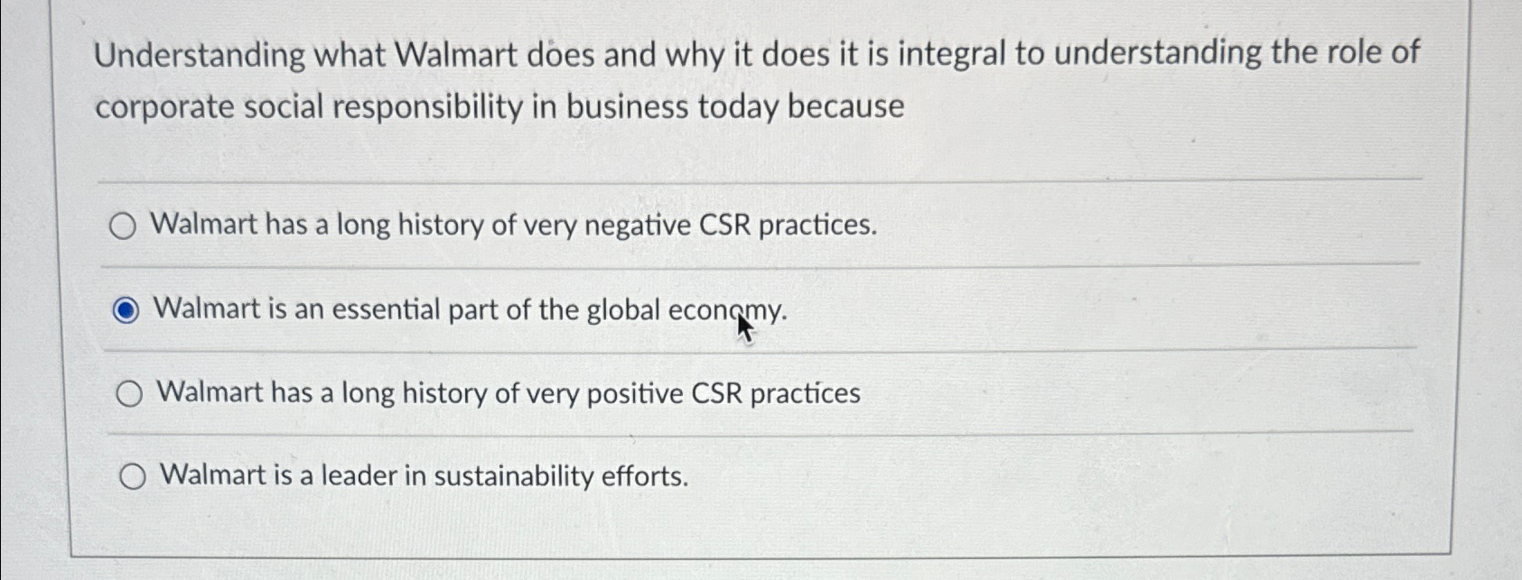 Solved Understanding what Walmart does and why it does it is | Chegg.com