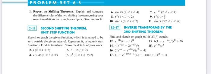 Solved PROBLEM SET 6.3 1. Report on Shifting Theorems. | Chegg.com