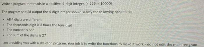 Write a program that reads in a positive, 4 -digit | Chegg.com
