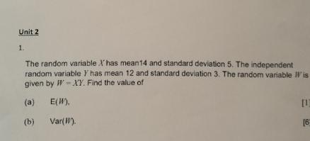 Solved Unit 2The random variable x ﻿has mean 14 ﻿and | Chegg.com