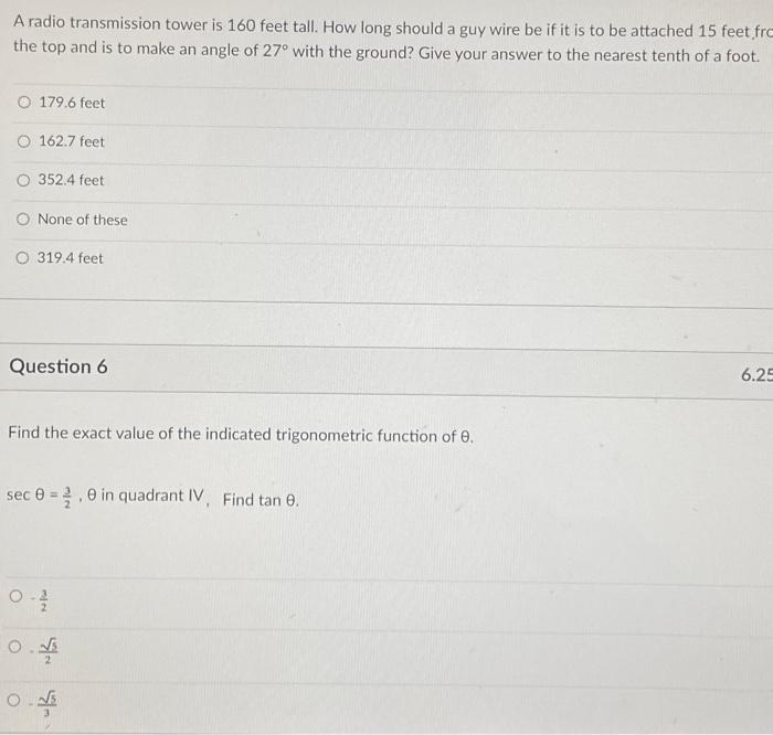 Solved A radio transmission tower is 160 feet tall. How long | Chegg.com