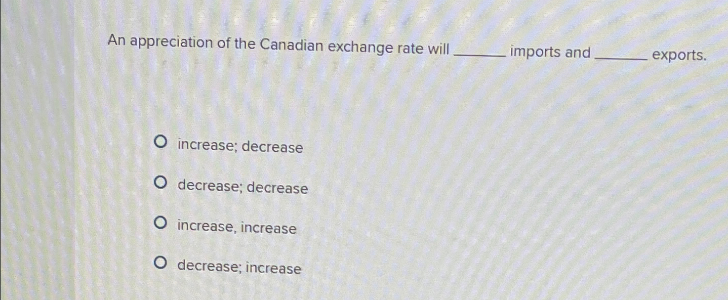 Solved An appreciation of the Canadian exchange rate will | Chegg.com