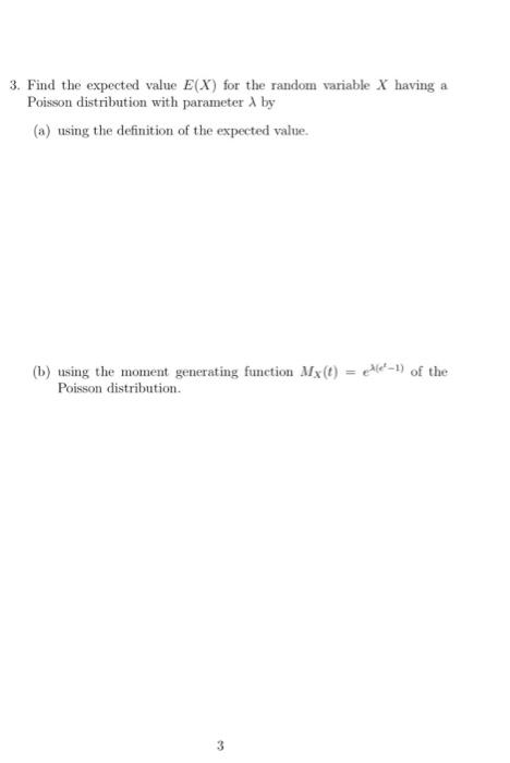 Solved 3. Find the expected value E(X) for the random | Chegg.com