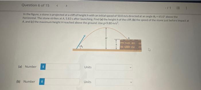 Solved In the figure a stone is projected at a cliff of | Chegg.com