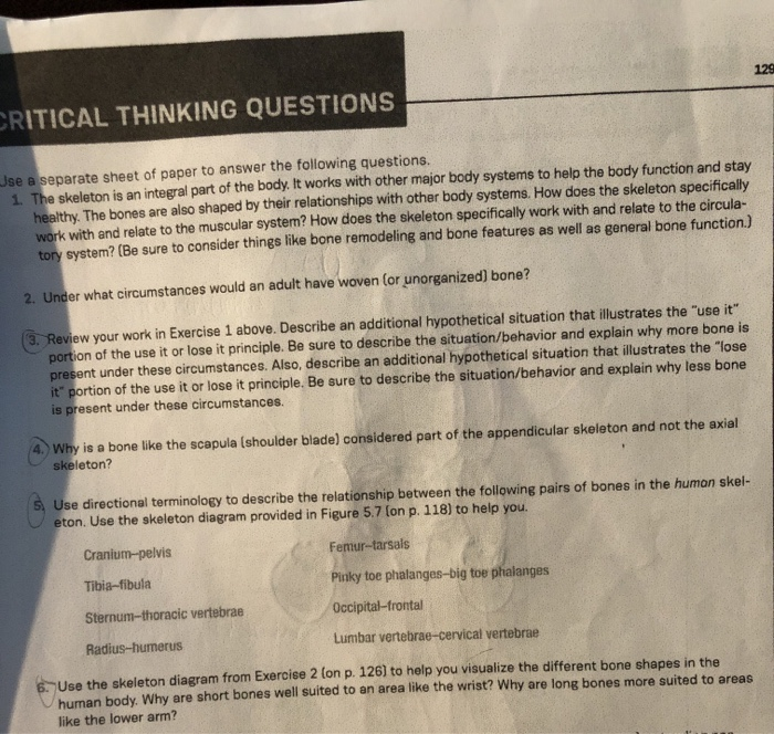 Solved RITICAL THINKING QUESTIONS se a separate sheet of | Chegg.com