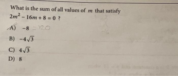 Solved What is the sum of all values of m that satisfy | Chegg.com