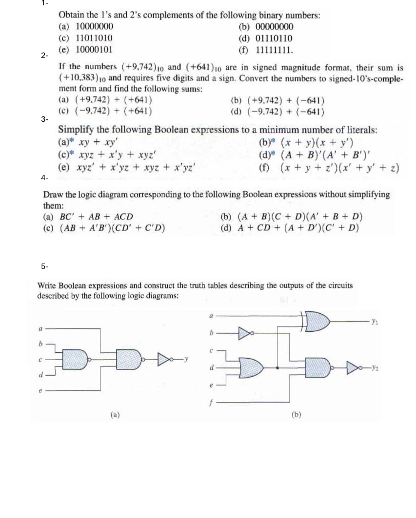 Solved Obtain the 1's and 2's complements of the following | Chegg.com
