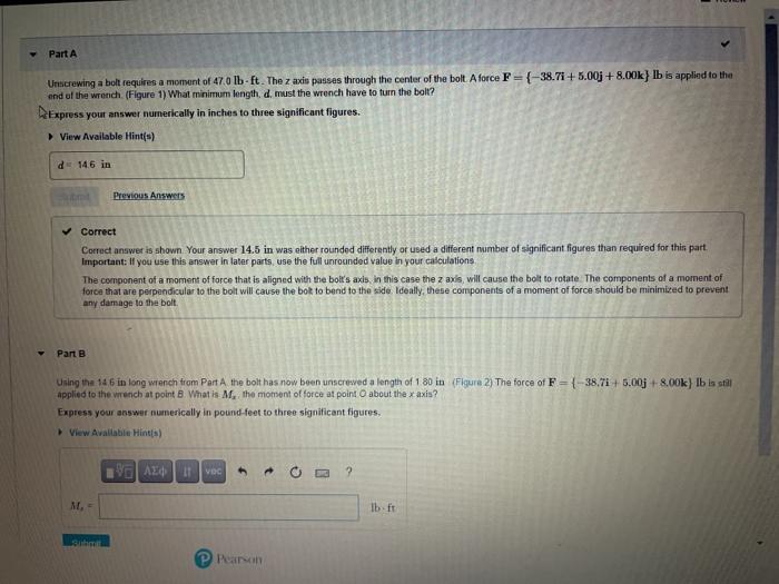 Solved Part A Unscrewing a bolt requires a moment of 47.0 | Chegg.com