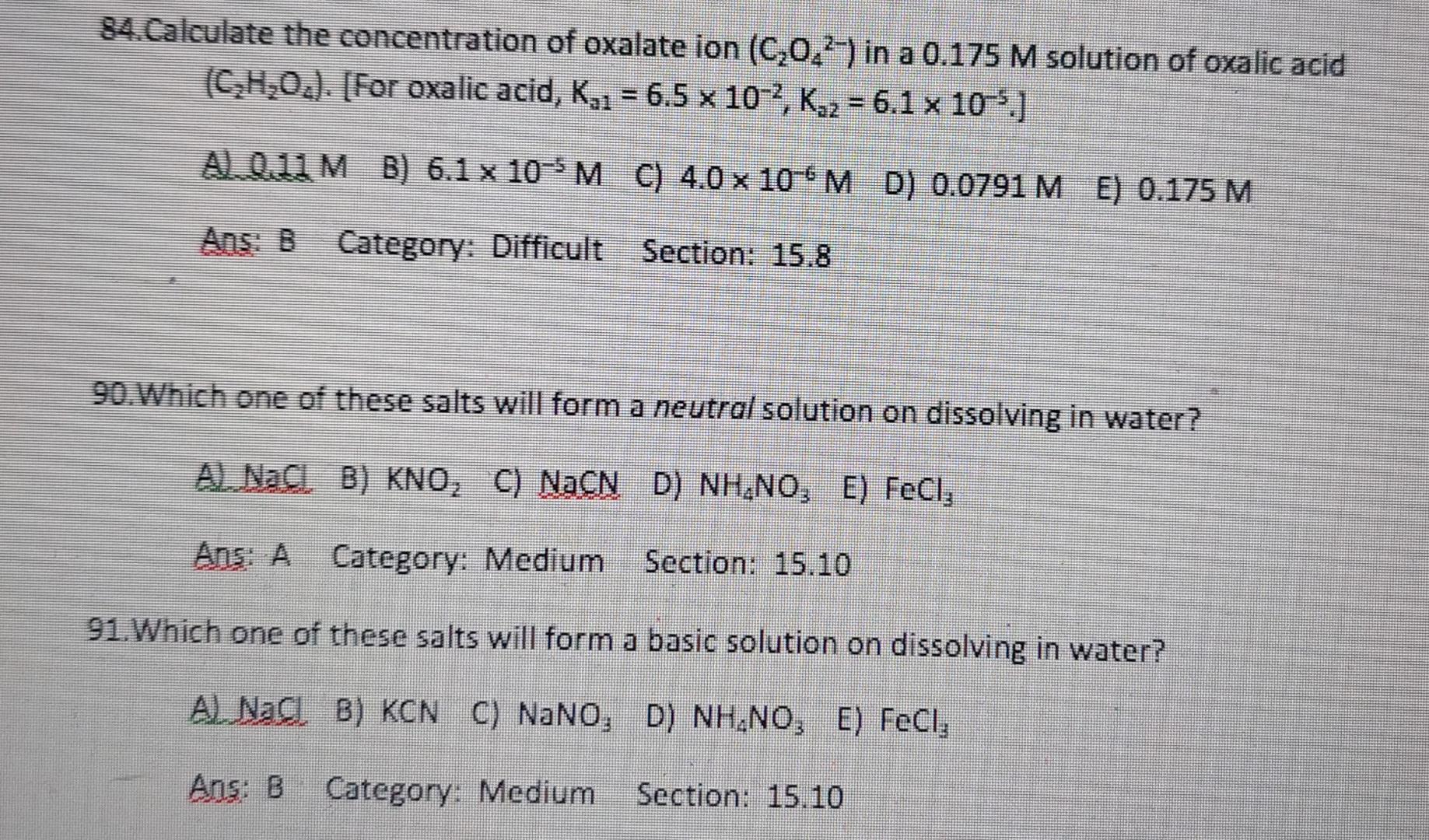 Solved 84. Calculate the concentration of oxalate ion | Chegg.com