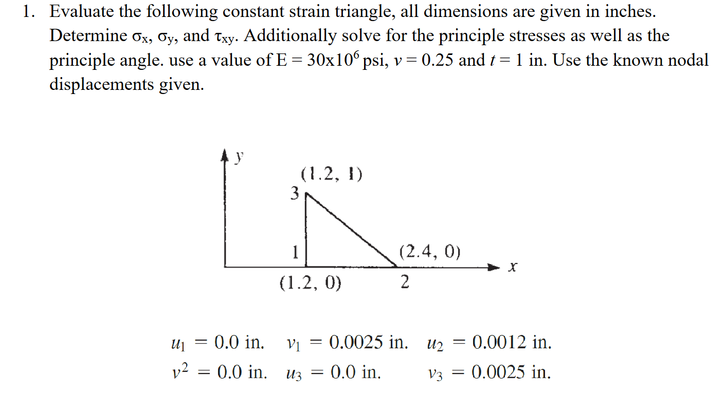 Solved Evaluate the following constant strain triangle, all | Chegg.com