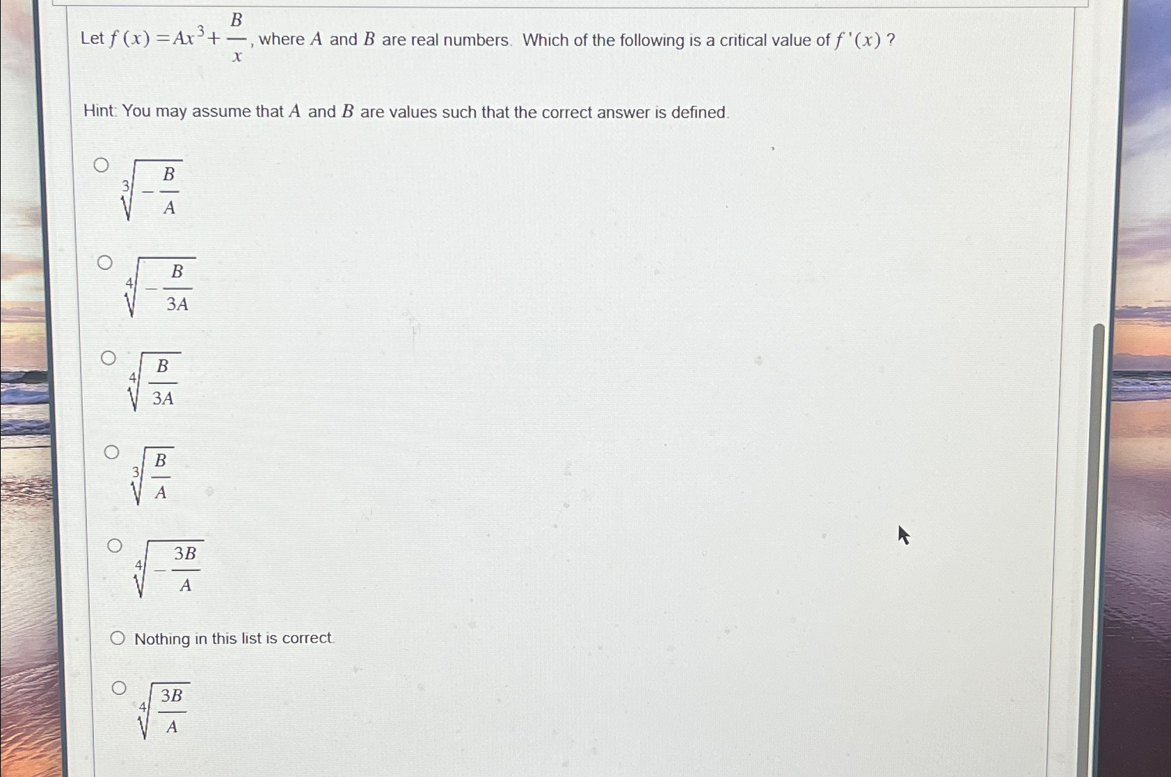 Solved Let f(x)=Ax3+Bx, ﻿where A and B ﻿are real numbers. | Chegg.com