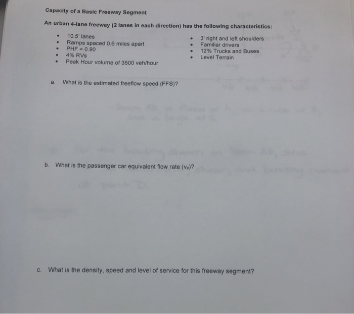 Solved Capacity of a Basic Freeway Segment An urban 4-lane | Chegg.com