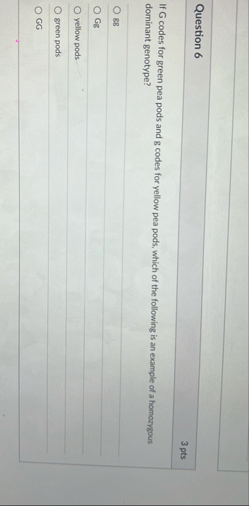 Solved Question 63 ﻿ptsIf G codes for green pea pods and g | Chegg.com