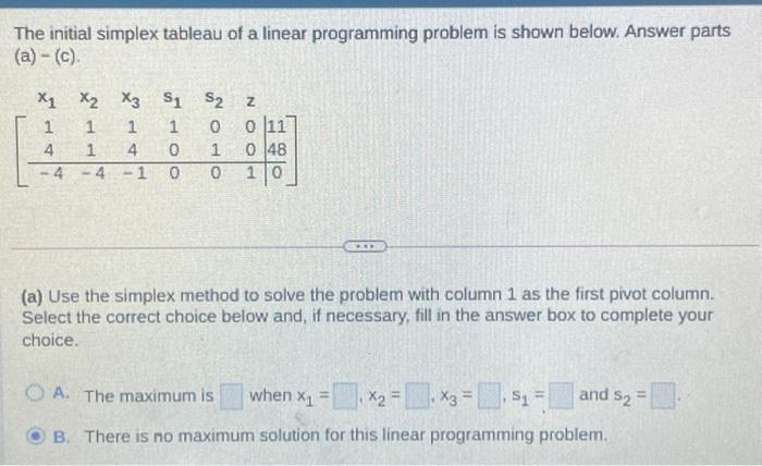 Solved The initial simplex tableau of a linear programming | Chegg.com