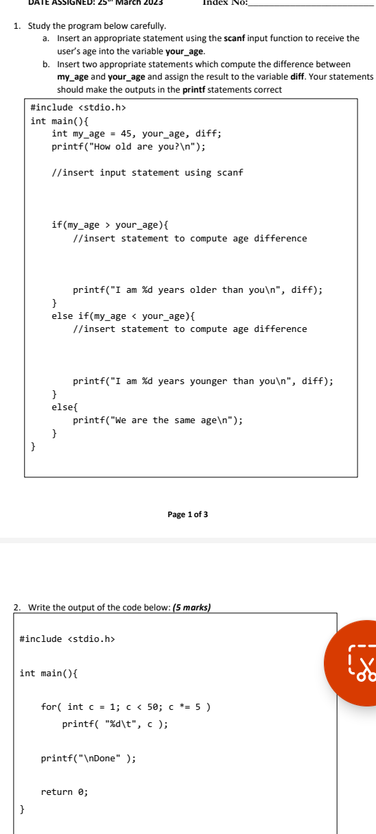 Solved 1. Study the program below carefully. a. Insert an | Chegg.com