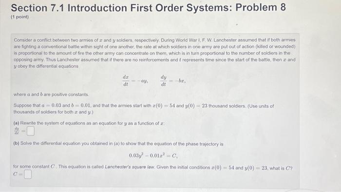 Solved Section 7 1 Introduction First Order Systems Problem