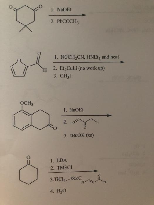 Solved 1. NaOEt 2. PhCOCH3 1. NCCH,CN, HNEt, and heat H 2. | Chegg.com