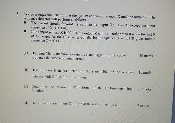 5. Design a sequence detector that the system | Chegg.com