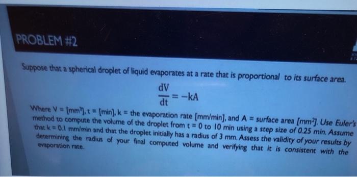Solved PROBLEM #2 Suppose that a spherical droplet of liquid | Chegg.com