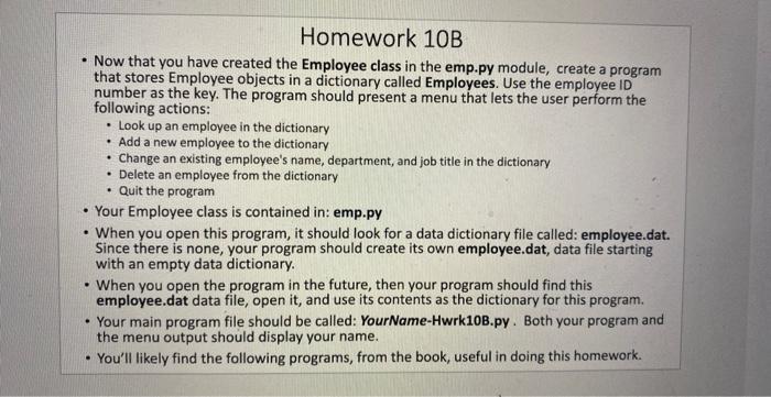 Solved Homework 10B - Now that you have created the Employee | Chegg.com