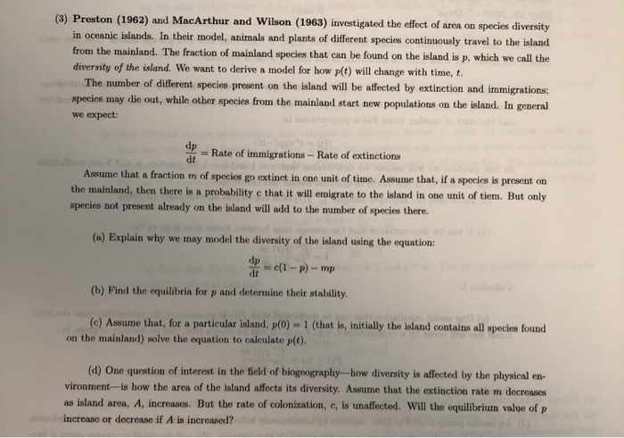 Solved (3) Preston (1962) and MacArthur and Wilson (1963) | Chegg.com