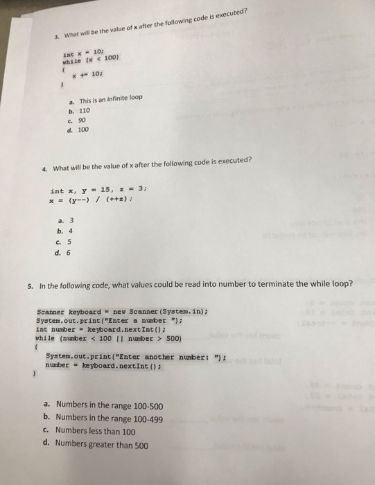 Solved 3. What will be the value of x after the following | Chegg.com