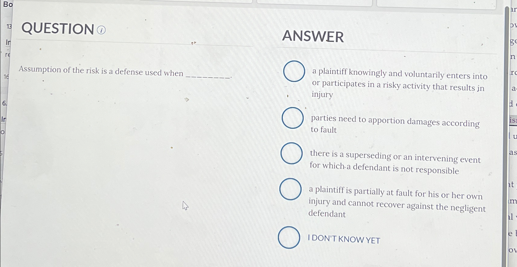 Solved QUESTION (i)ANSWERAssumption of the risk is a defense | Chegg.com