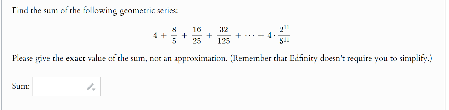 Solved Find the sum of the following geometric | Chegg.com