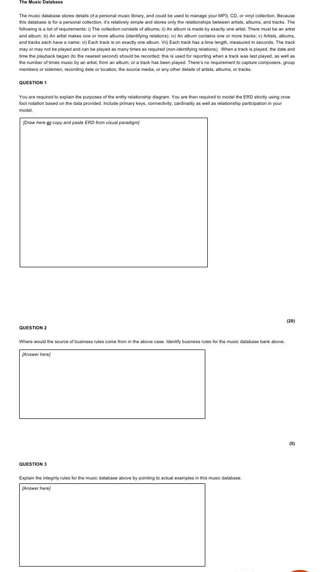 The Music Database The music database stores details | Chegg.com