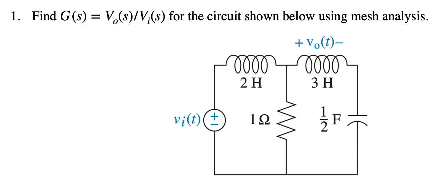 Solved Find G(s)=VosVi(s) ﻿for the circuit shown below using | Chegg.com