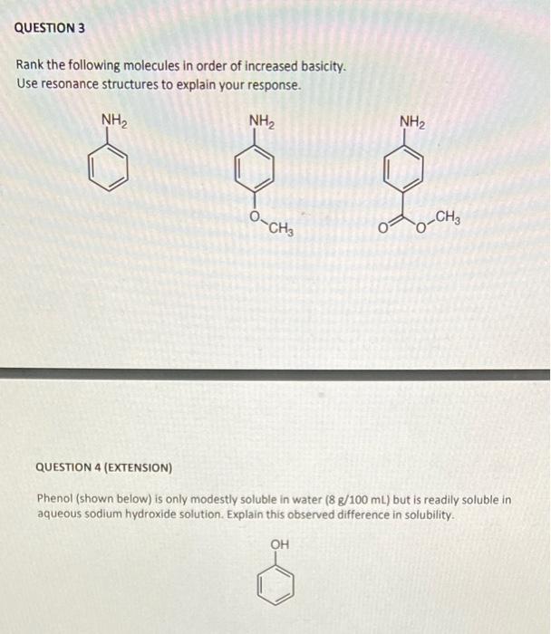 Solved Rank the following molecules in order of increased | Chegg.com