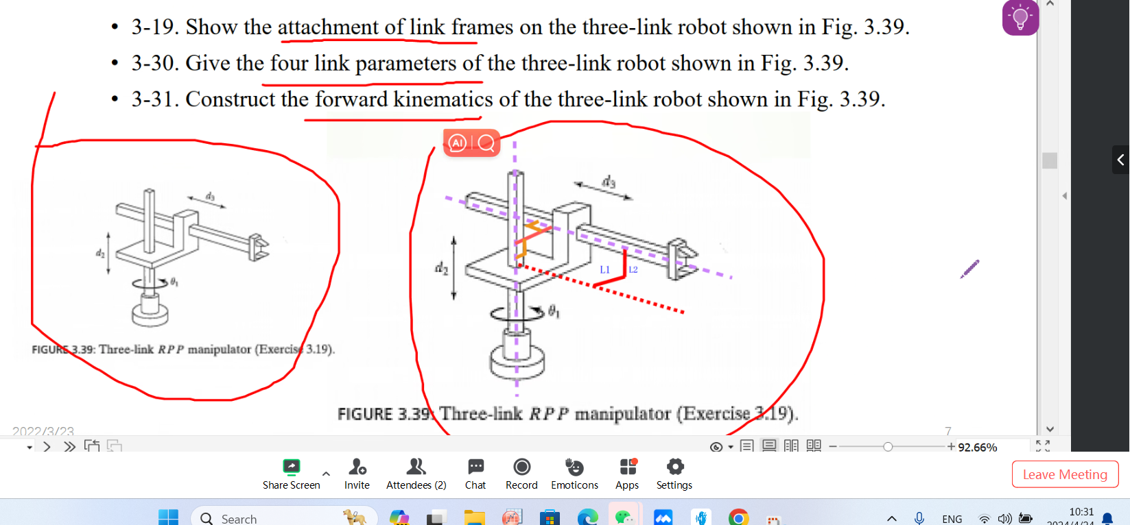Solved 3-19. ﻿Show the attachment of link frames on the | Chegg.com