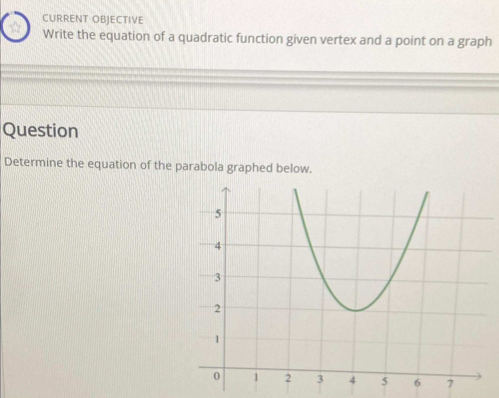 Solved CURRENT OBJECTIVEWrite the equation of a quadratic | Chegg.com